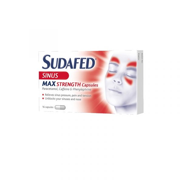 Sudafed Sinus Max Strength - 16 Capsules - Caplet Pharmacy
